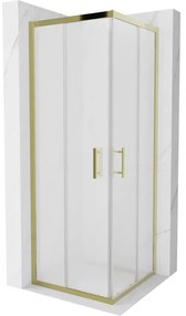 Mexen Rio, čtvercový sprchový kout s posuvnými dveřmi 70 (dveře) x 70 (dveře) x 190 cm, 5mm sklo námraza, zlatý profil, 860-070-070-50-30