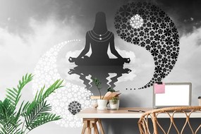 Samolepící tapeta černobílá jin a jang jóga - 150x100 cm