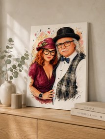 Veselý ilustrovaný portrét na plátně z fotky – styl Srdcem darované