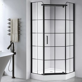 BPS-koupelny Pětiúhelníkový sprchový kout HYD-PK06A 80x80 cm černá/transparent + vanička HYD-PSV-ST07A bílá
