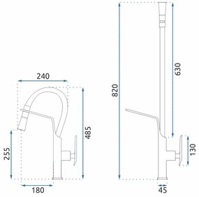 Dřezová baterie REA CASTOR s flexibilním raménkem a sprškou černá mat/zlatá