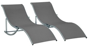 Outsunny sada 2 lehátek zahradní lehátka látková relaxační lehátka ergonomická hliníková Texteline tmavě šedá 165 x 61 x 63 cm | Aosom