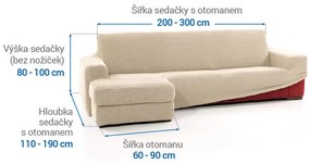 Super strečové potahy NIAGARA smetanová sedačka s otomanem vlevo (š. 200 - 300 cm)