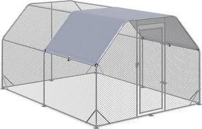 PawHut kurník pro volný výběh pro 10-12 kuřat s dvířky a střechou s vodoodpudivou ochranou proti slunci, Oxford/stříbrná 280x380x195cm