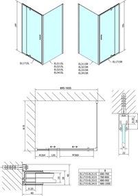 Polysan Polysan, Easy Line obdélníková/čtvercová sprchová zástěna pivot dveře 900-1000x1000mm L/P, EL1715EL3415