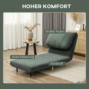 HOMCOM 2-v-1 Spací Pohovka S Křeslem, Skládací Matraci pro Hosty v Corduroy Vzhledu, pro Ložnici a Obývací Pokoj, Zelená, 82 x 89 x 83 cm