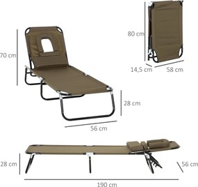 Outsunny lehátko na balkón, 1-St, 190L x 56W x 28H cm, zahradní lehátko s okénkem na čtení, skládací konstrukce, voděodolné, tkanina Oxford, hnědé| A…