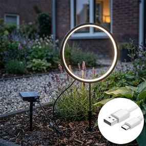Spirálová lampa černá 60 cm včetně dobíjecí LED a solárního panelu IP65 - Adalind
