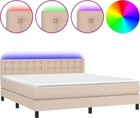 Box spring postel matrace a LED cappuccino 160x200cm umělá kůže 3134236