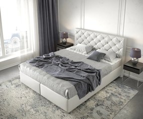 DELIFE Boxspring postel Dream-Great 160x200 cm koženka bílá s matrací a topperem
