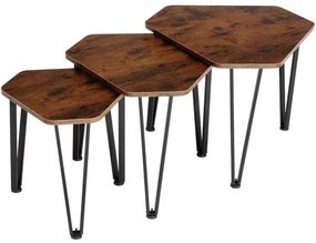 Tectake Odkládací stolek Torquay – set Industriální dřevo tmavé, rustikální