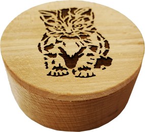 AMADEA Dřevěná krabička kulatá kočka, masivní dřevo, 8 cm, český výrobek