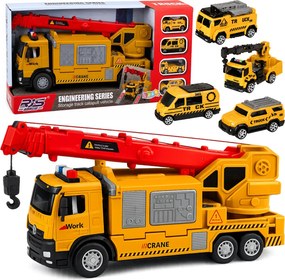 LEAN Toys Nákladní auto s jeřábem a přepravníkem vozidel, světla a zvuky, žluté