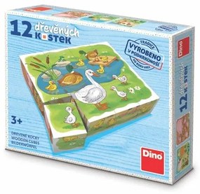 Dino Dřevěné obrázkové kostky Na farmě 12 kostek