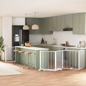 Zábrana pro psy s dvířky skládací 10 panelů bílá 800 cm topol 3155567