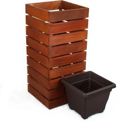 Dřevěný květináč KOSTKA-H - GEO POTS 39x39x85 osvětlení se změnou barvy + dálkový ovladač