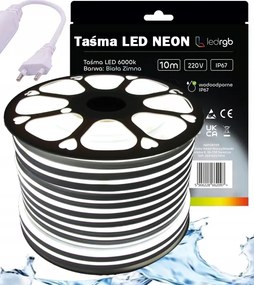 Set Led pásek Neon 220V 230V 10m 6000K Bílý Studený Napájecí Zdroj IP67 120/m