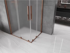 Mexen Velar Duo, sprchový kout s posuvnými dveřmi 90 x 80 cm, 8mm sklo námraza, růžové zlato, 871-090-080-32-60
