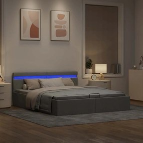 Rám postele úložný prostor LED světle šedý textil 180 x 200 cm 285611