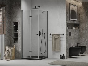 Mexen Lima, sprchový kout 90 (dveře) x 90 (stěna) cm, 6mm čiré sklo, černý profil + SLIM černá sprchová vanička 5cm s černým sifonem, 856-090-090-70-00-4070B