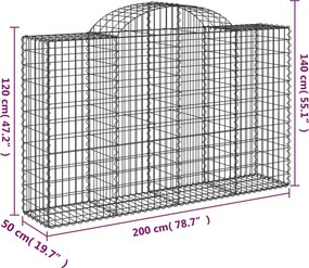 Klenuté gabionové koše 4 ks 200x50x120/140cm pozinkované železo 3146343