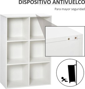 HOMCOM Knihovna Dřevěná 3-Úrovňová Police se 6 Úložnými Krychlemi do Obývacího Pokoje, Ložnice a Kanceláře 65,5x30x97,5 cm Bílá