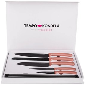 TEMPO-KONDELA LONAN, sada nožů, set 6 ks, s držákem, rose gold