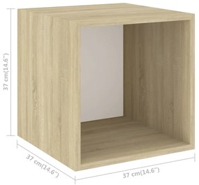 vidaXL Nástěnné skříňky 4 ks bílé a dub sonoma 37x37x37 cm dřevotříska