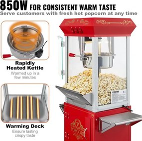 Popcorn Popper Stroj s vozíkem Popcorn Maker 850 W 227 g 11,4 l červený