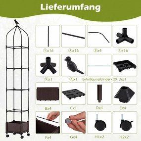 Costway Mříž s květinovým truhlíkem na kolečkách, výškově nastavitelný zahradní