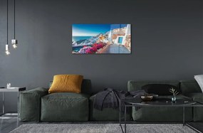 Obraz na skle Budovy Řecko mořské květiny 125x50 cm