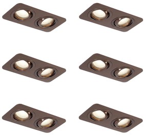 Sada 6 kulatých zapuštěných bodových svítidel tmavě bronzová GU10 50mm otočná a naklápěcí IP44 2-světla - Alberto