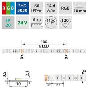 LED pásek LED pásek RGB 60LED/m, 14,4W/m, 24V - ML-128.601.60.0 - McLed