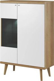 PSK Vitrínová skříň PORO, Dub Riviera/Bílá 90 cm