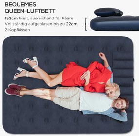 Nafukovací matrace Outsunny Double Air Mattress s ruční pumpou a polštářem, modrá 203x152x22cm pro kempování a hosty | Aosom.de