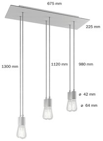 creative cables Závěsná lampa s 6 světly, s obdélníkovým XXL baldachýnem Rose-one, textilním kabelem a kovovými komponenty Barva: Hladký mosazný dibond