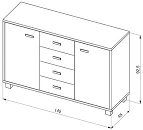 Mrava Komoda VK-2D-4Z masiv | Povrchová úprava: olejovosk,Materiál nábytku: jadrový buk,Farebné prevedenie: orech,Rozmer - postelí, roštov, nábytku: 92,5 x 142 x 45 cm