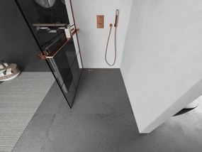 Mexen Kioto+ L, sprchová zástěna Walk-In s poličkou a věšákem 100 x 200 cm, 8mm čiré sklo černý vzor, ​​růžové zlato profil, 800-100-123-60-77