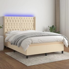 Box spring postel s matrací a LED krémová 140x190 cm textil 3138554