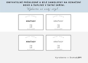 KRAŤASY - Samolepka na šuplíky a boxy do šatní skříně, 8,5 x 5,5 cm - DomaLEP varianta: SAMOLEPKA, barva: BÍLÁ - ČERNÉ písmo, velikost: š. 8,5 cm x v. 5,5 cm - tučné písmo