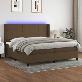 Box spring postel s matrací a LED tmavě hnědá 200x200 cm textil