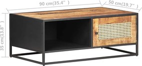 Konferenční stolek 90x50x35 cm hrubý mangovník přírodní rákos 323143