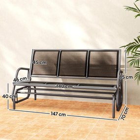Outsunny 3místné houpací křeslo Robustní zahradní lavice jako zahradní houpačka, kovová, odolná proti povětrnostním vlivům, černá, 151x75x85cm| Aosom