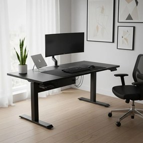 Výškově nastavitelný stůl OfficeTech D, 160 x 80 cm, černá podnož, černá
