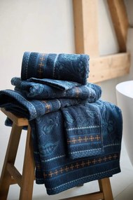 Pip Studio ručníky z bavlněného froté Jasmine Jacquard, tmavě modré (Luxusní ručníky z bavlněného froté v designu Jasmine Jacquard v tmavě modré)