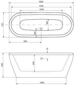 NIKIDO - B Volně stojící vana VICTORIA Rozměry: 160 x 75 cm