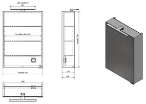 Sapho, MIRRÓ galerka s LED osvětlením, 50x70x16cm, levá/pravá, bílá, MC050-0030