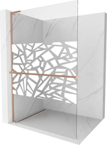 Mexen Kioto+ L, sprchová zástěna Walk-In s poličkou a věšákem 70 x 200 cm, 8mm čiré sklo bílý vzor, ​​měděný matný profil, 800-070-123-65-85