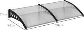 Outsunny stříška na vchodové dveře 200 x 96 x 27 cm stříška s UV ochranou, ochrana proti dešti ochrana proti slunci pro venkovní použití hliníková če…