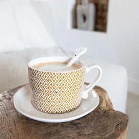 Bastion Collections Porcelánový hrnek Little Check Caramel 300 ml, hnědá barva, porcelán